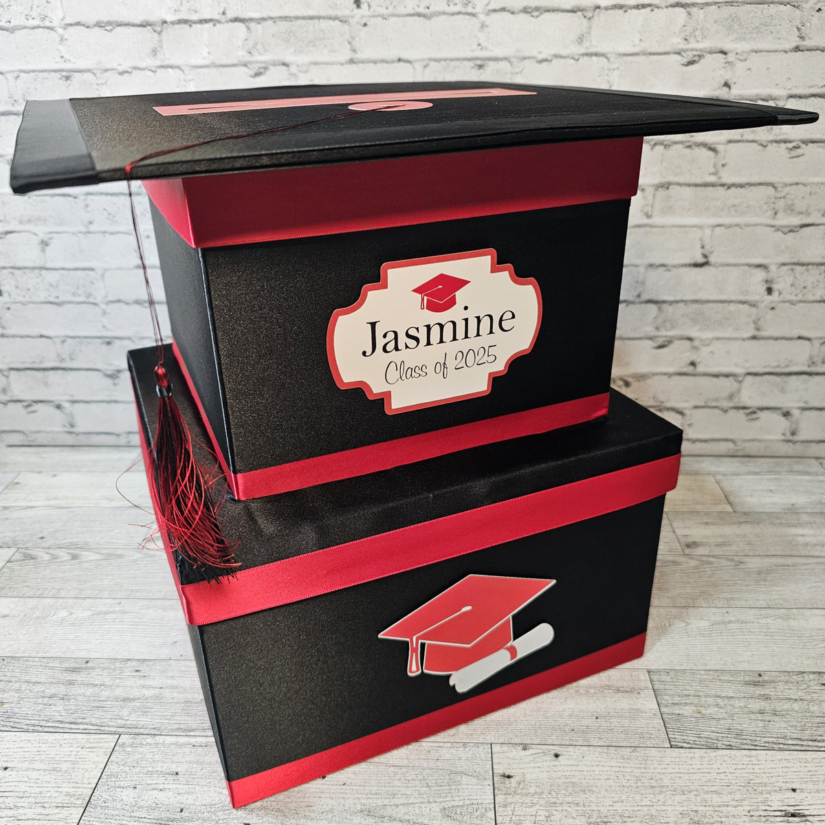 Graduation Card Box - Black, Red 2-Tier | Nepheryn Party