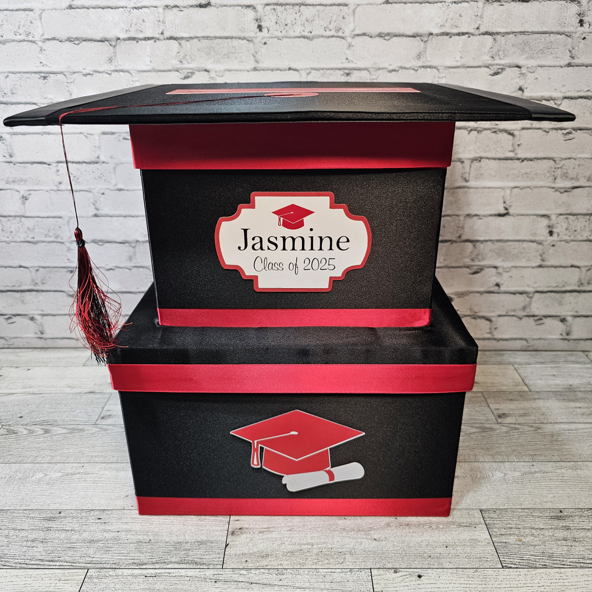 Graduation Card Box - Black, Red 10x10x12 | Nepheryn Party