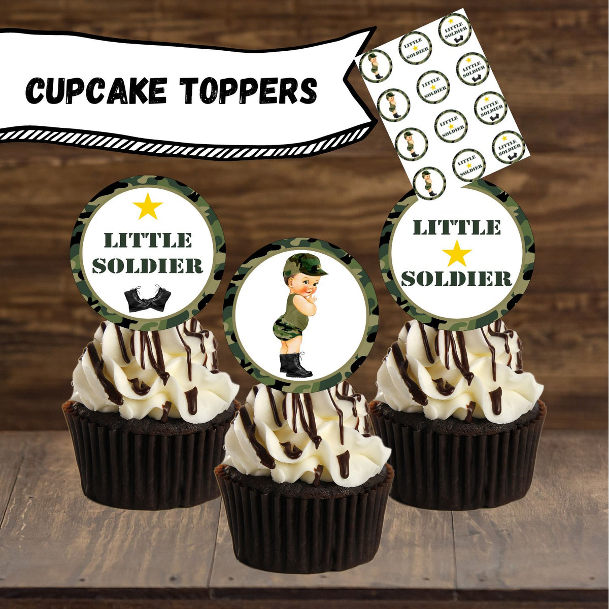 Little Soldier Camouflage Cupcake Toppers| Nepheryn Party