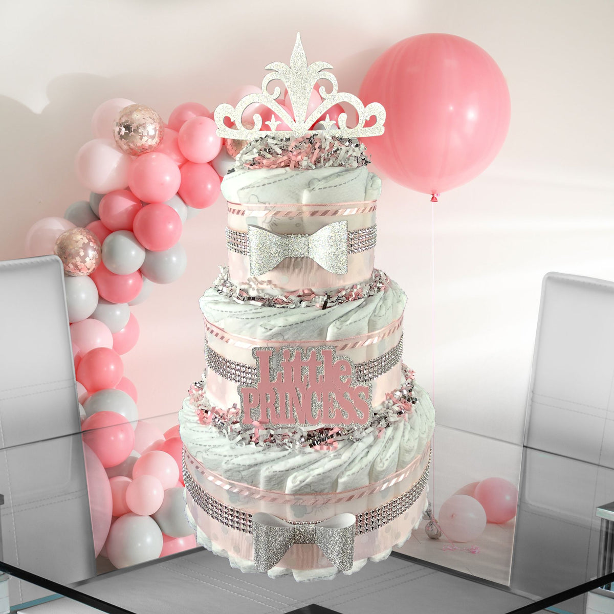 Pink and Silver 3-Tier Little Princess Diaper Cake| Nepheryn Party