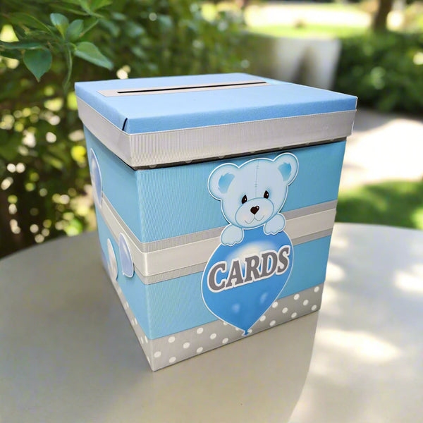 Baby Boy Bear Baby Shower Card Box, Blue & Gray| Nepheryn Party