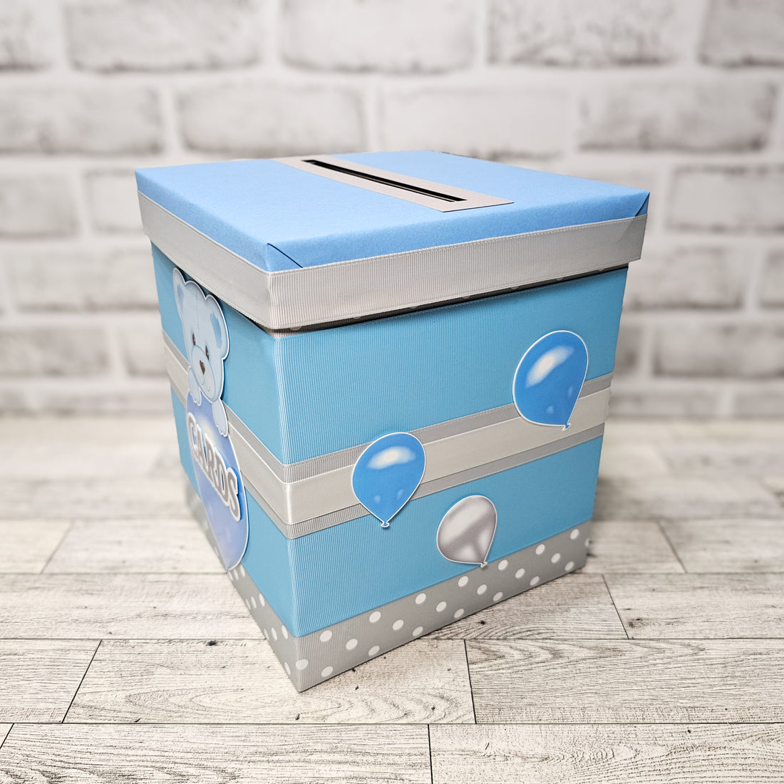 Baby Boy Bear Baby Shower Card Box, Blue & Gray| Nepheryn Party
