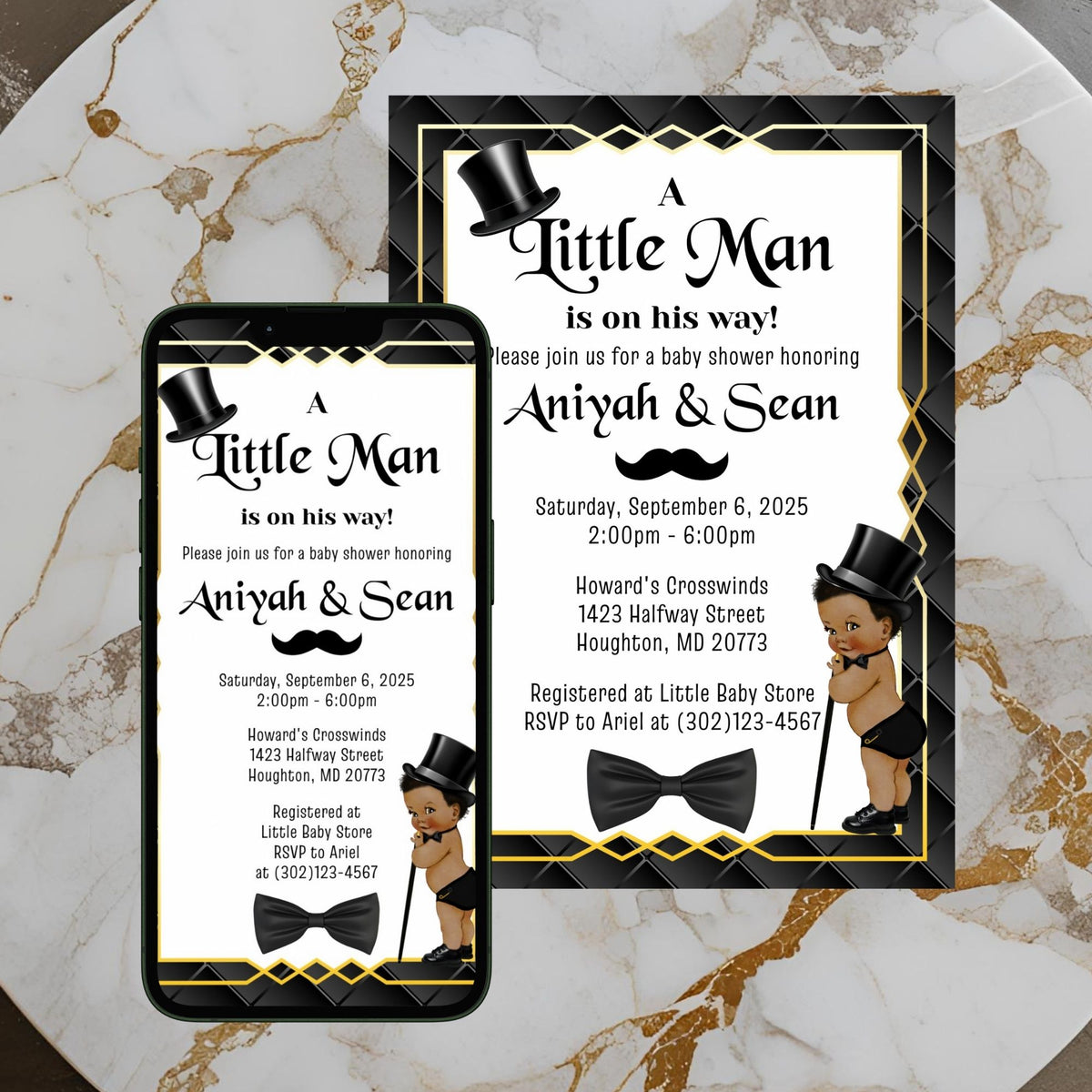 Black and Gold Little Man Invitation| Nepheryn Party