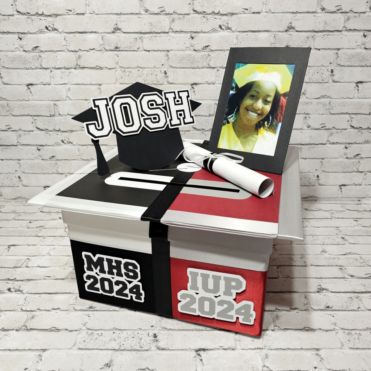 High School to Graduation Card Box, 10x10 - Black, Maroon| Nepheryn Party