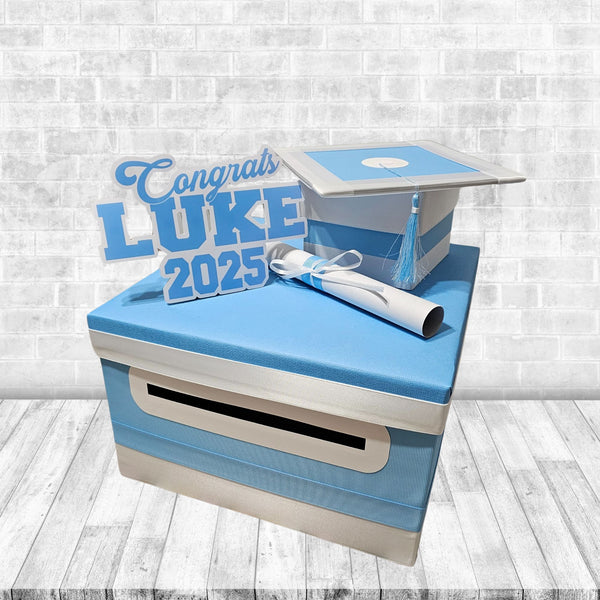 Graduation Card Box, Light Blue, White, 10x10| Nepheryn Party