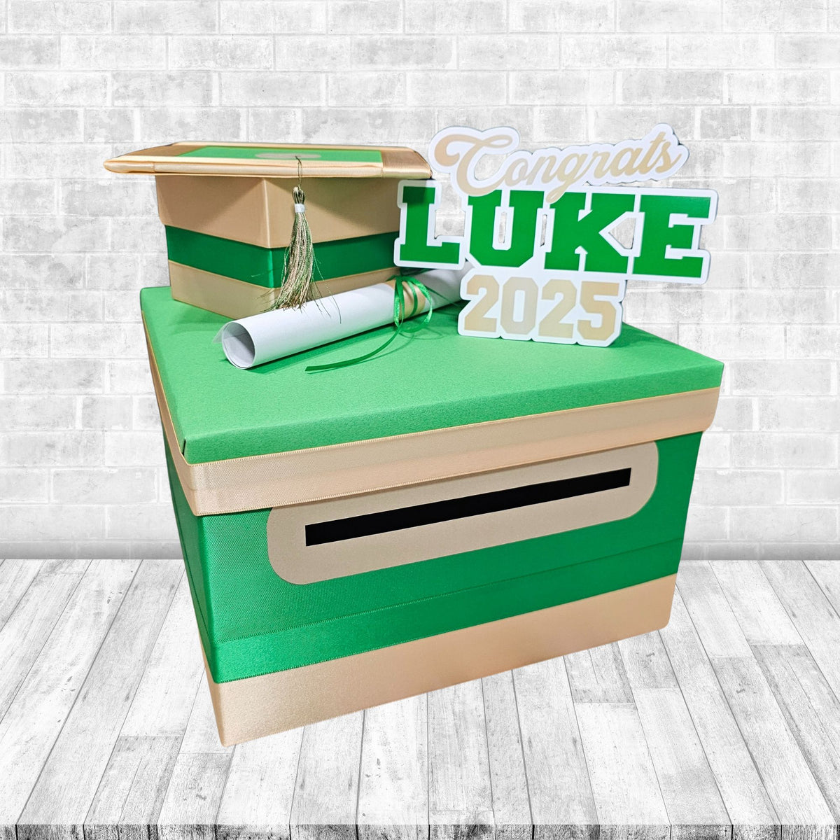 Graduation Card Box, Emerald Green, Light Gold 10x10| Nepheryn Party