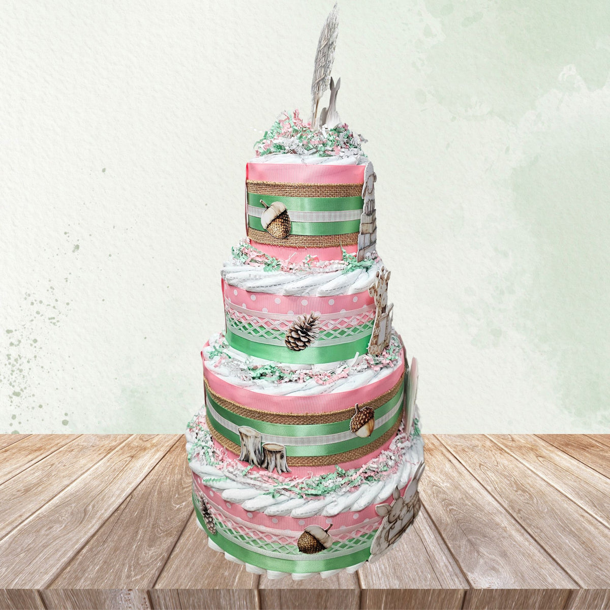 Storybook Diaper Cake Centerpiece, Pink, Mint, Brown| Nepheryn Party