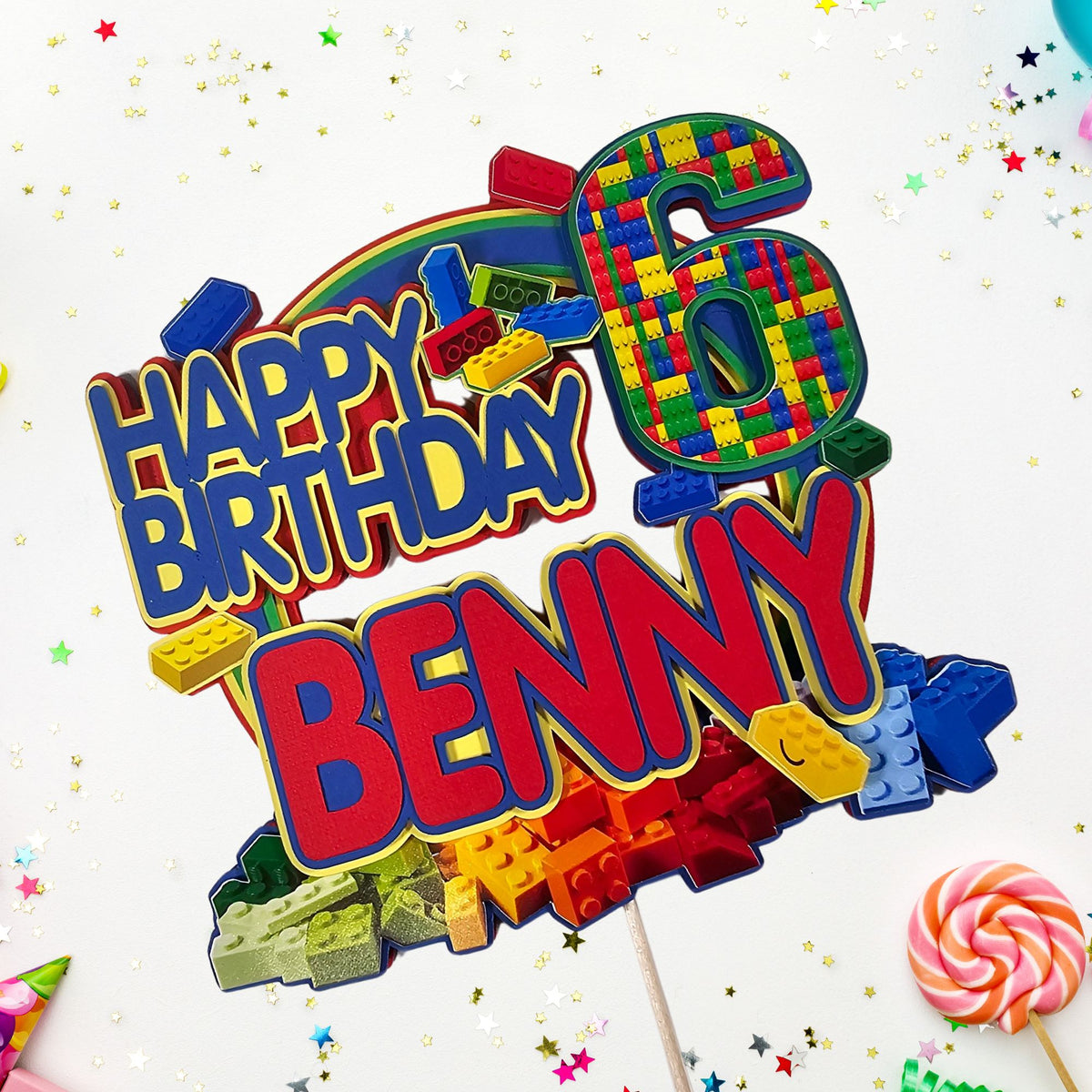 Toy Building Bricks 3D Birthday Cake Topper, Primary | Nepheryn Party