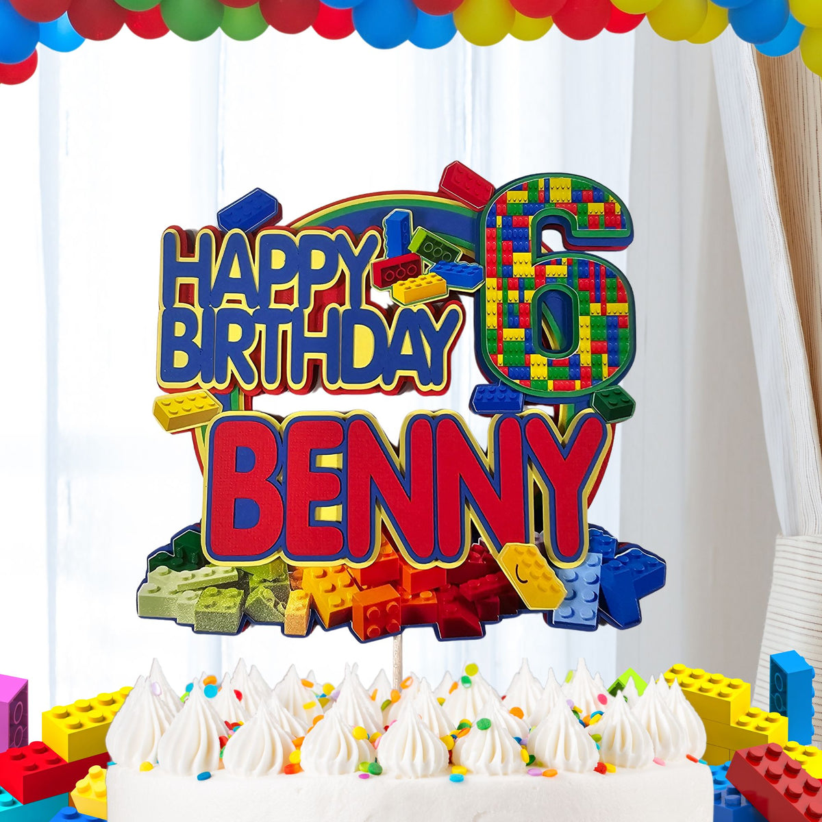 Toy Building Bricks 3D Birthday Cake Topper, Primary | Nepheryn Party