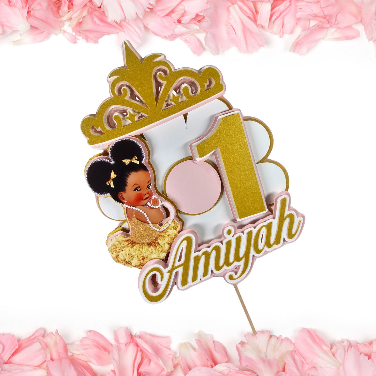 Light Pink and Gold 3D Princess Birthday Cake Topper| Nepheryn Party