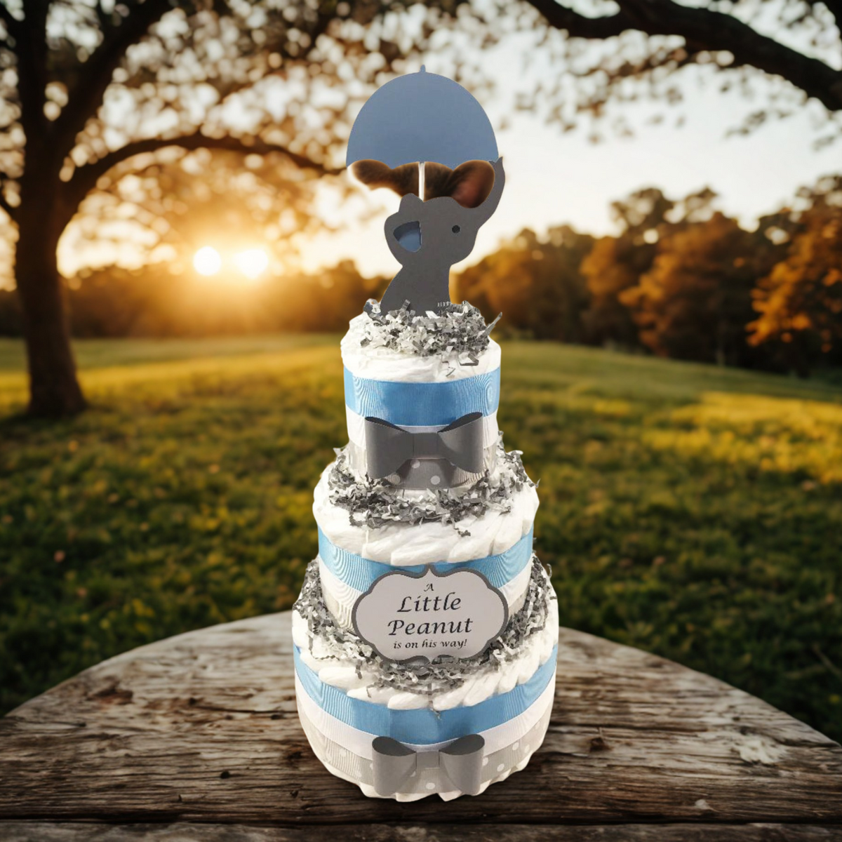 Nappy Cake Boy 3 Tier Diaper Cake Yellow And Gray Elephant Theme Diaper ...