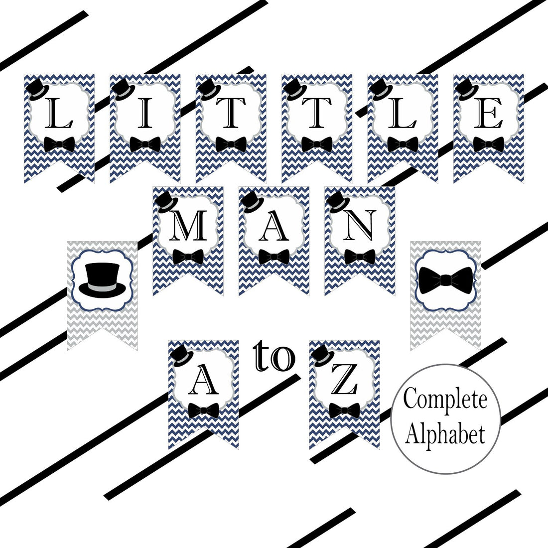Printable Little Man Alphabet Banner - Navy, Gray| Nepheryn Party