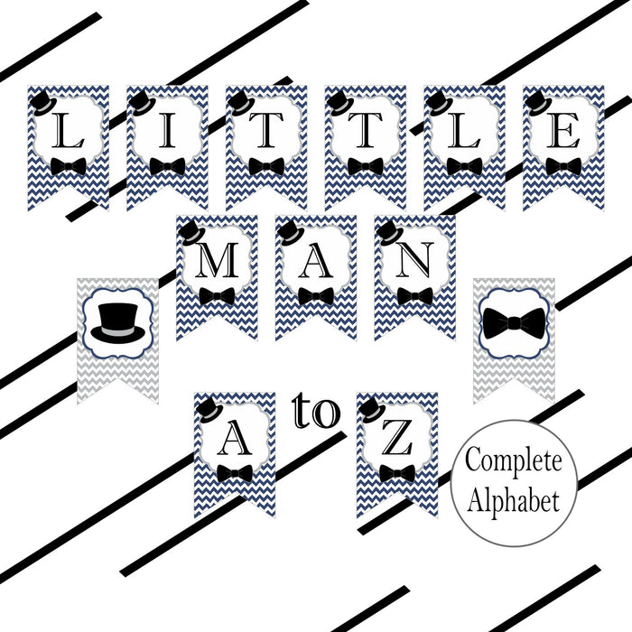Printable Little Man Alphabet Banner - Navy, Gray| Nepheryn Party