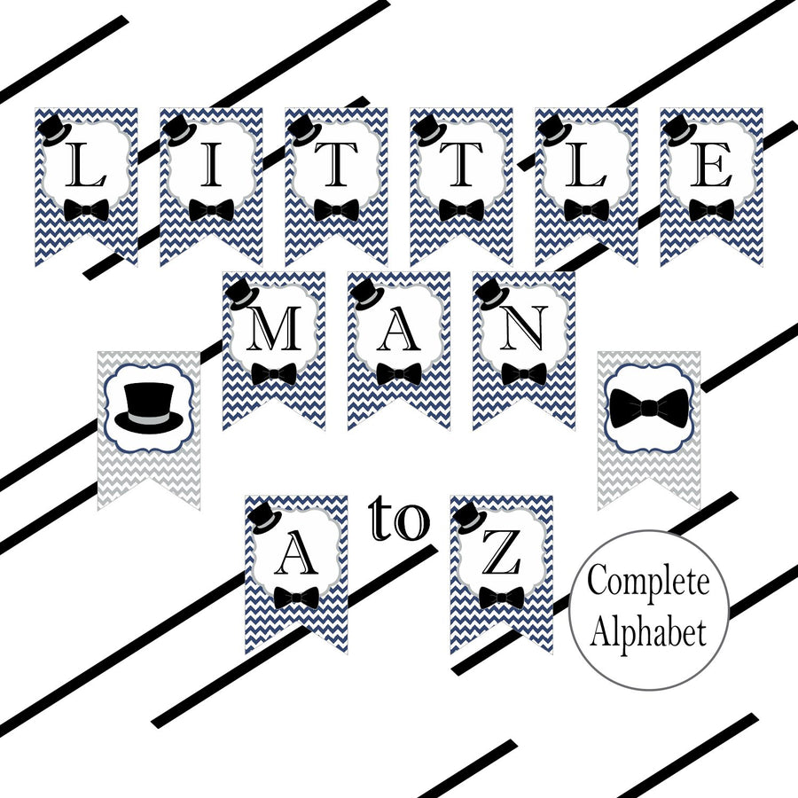 Printable Little Man Alphabet Banner - Navy, Gray| Nepheryn Party