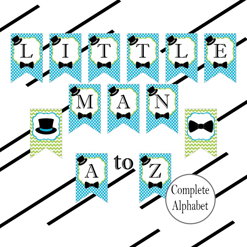Printable Little Man Banner - Turquoise, Lime| Nepheryn Party