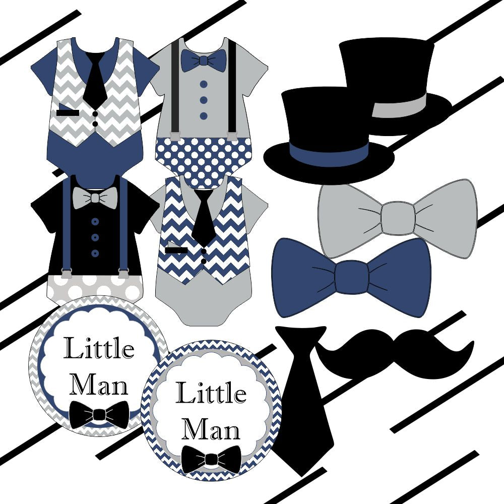 Little Man Diaper Cake Topper Decorations - Navy & Gray| Nepheryn Party