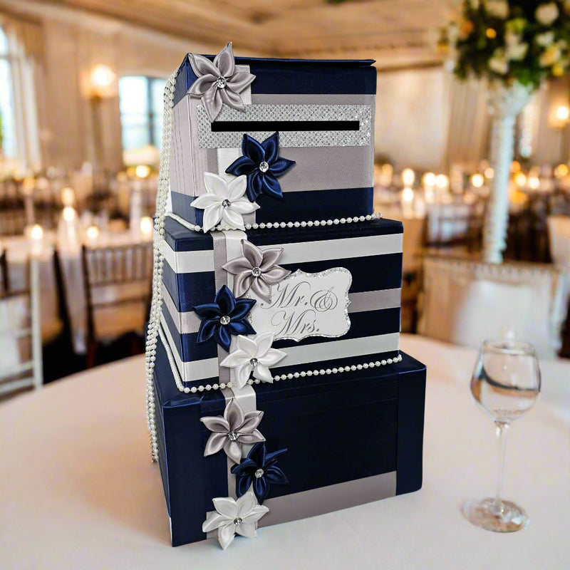Navy, Silver, White Wedding Card Box| Nepheryn Party