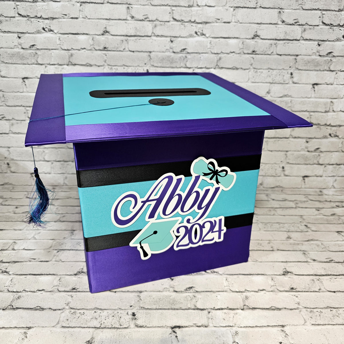 Large Graduation Cap Card Box, Royal Purple, Turquoise, Black| Nepheryn ...