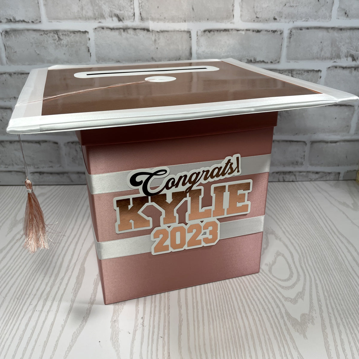 Graduation Cap Card Box - Rose Gold, White 8x8 | Nepheryn Party