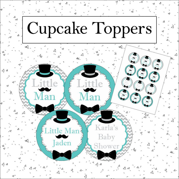 Printable Little Man Cupcake Toppers - Teal, Gray| Nepheryn Party