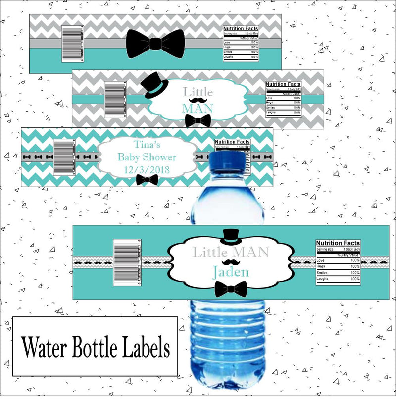 Little Man Water Bottle Labels - Teal, Gray| Nepheryn Party