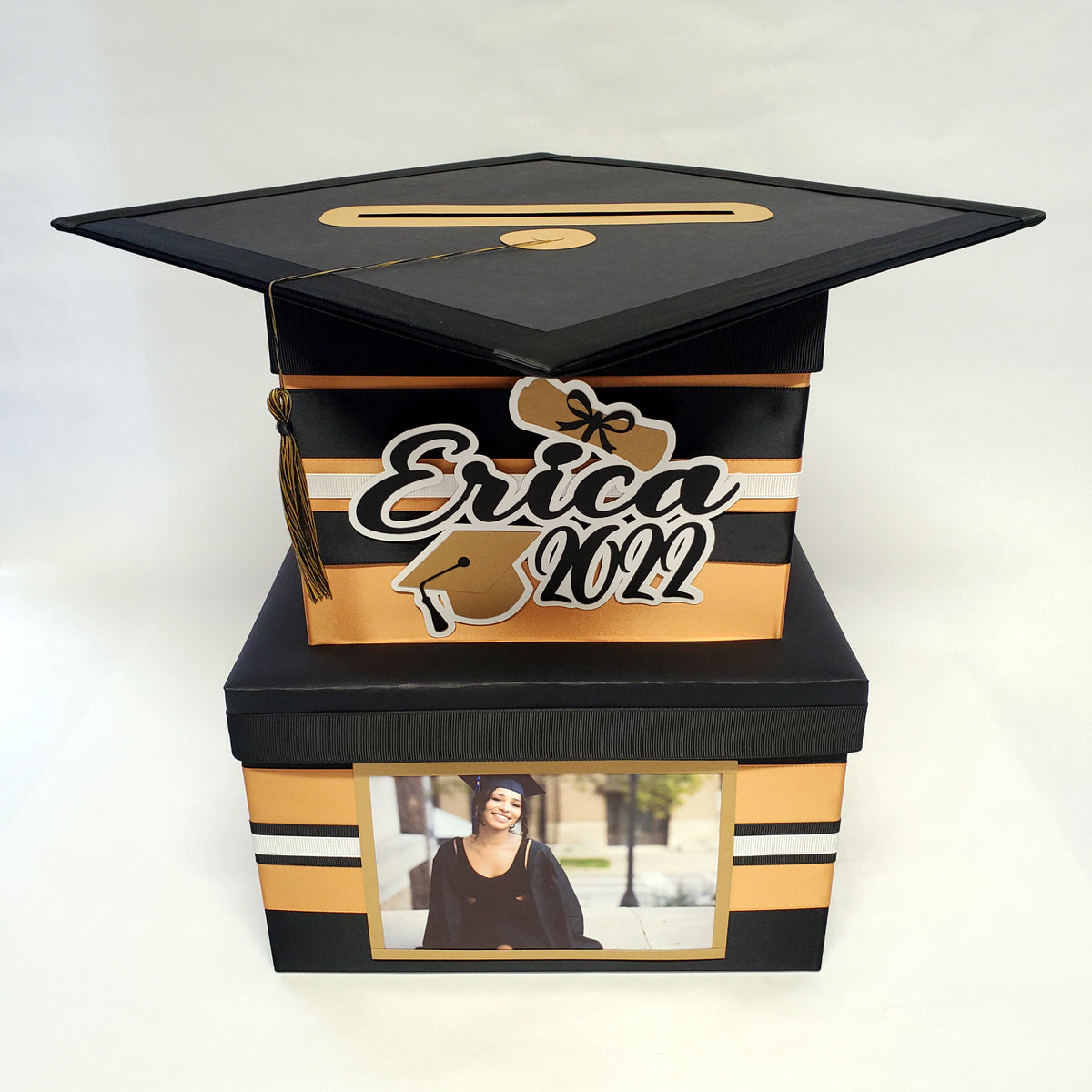 Graduation Card Box - Black, Gold 2-Tier| Nepheryn Party