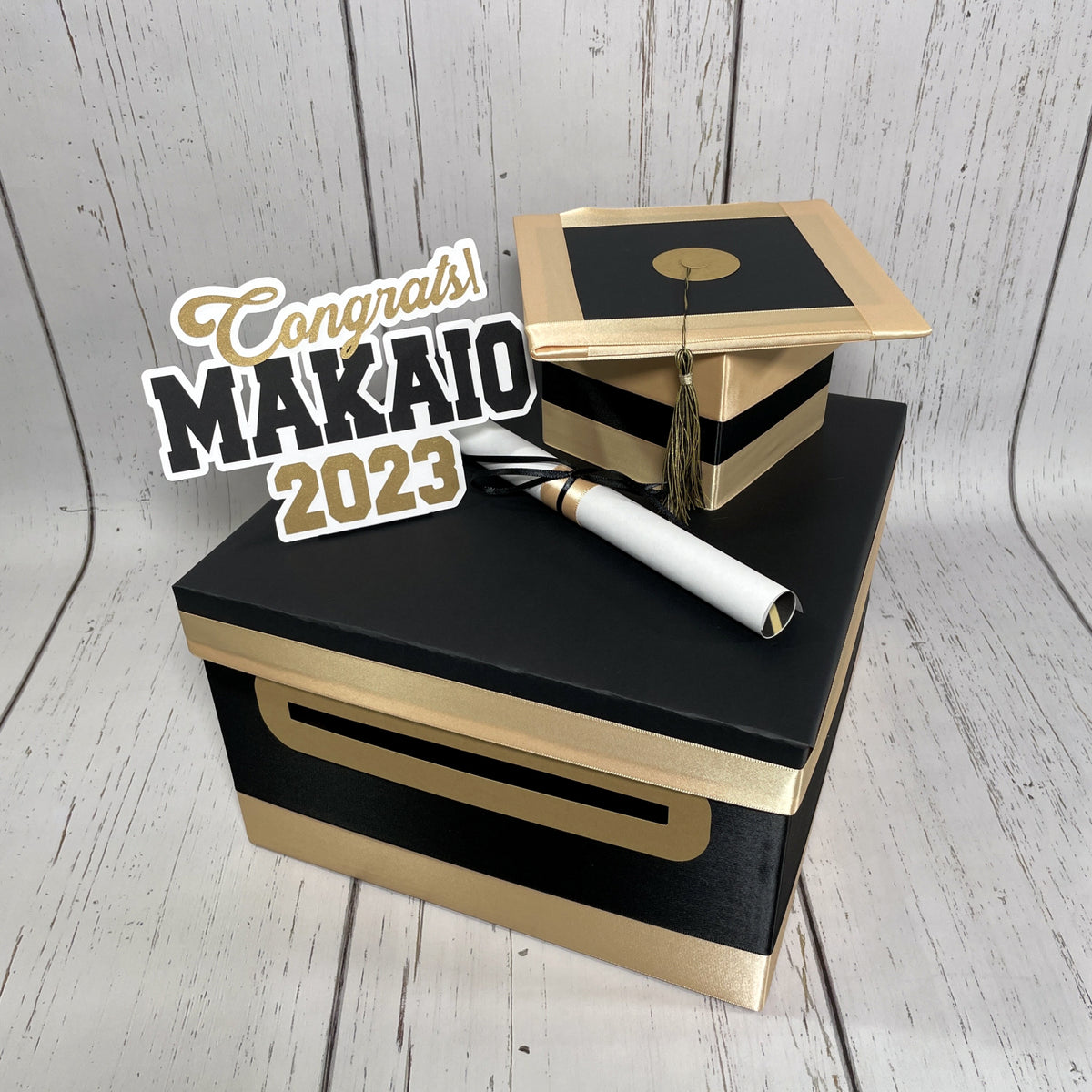 Graduation Card Box - Black, Light Gold 10x10 | Nepheryn Party