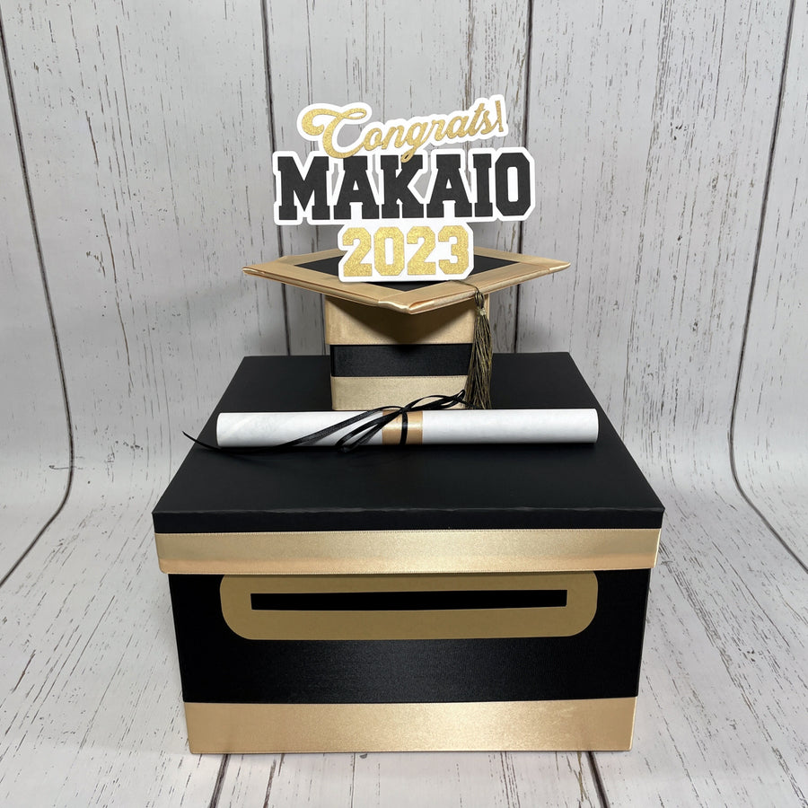 Graduation Card Box - Black, Light Gold 10x10| Nepheryn Party