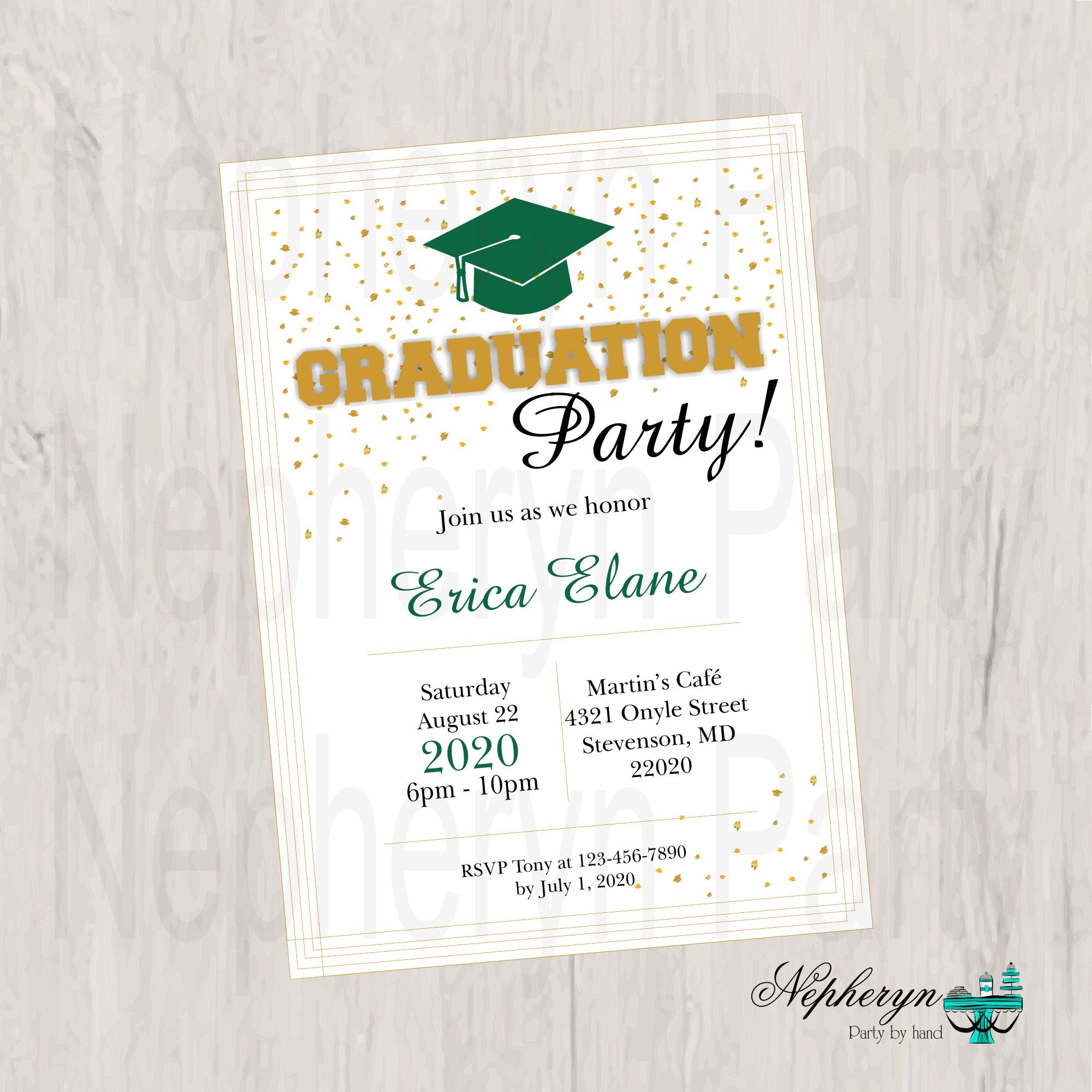Green Graduation Party Invite
