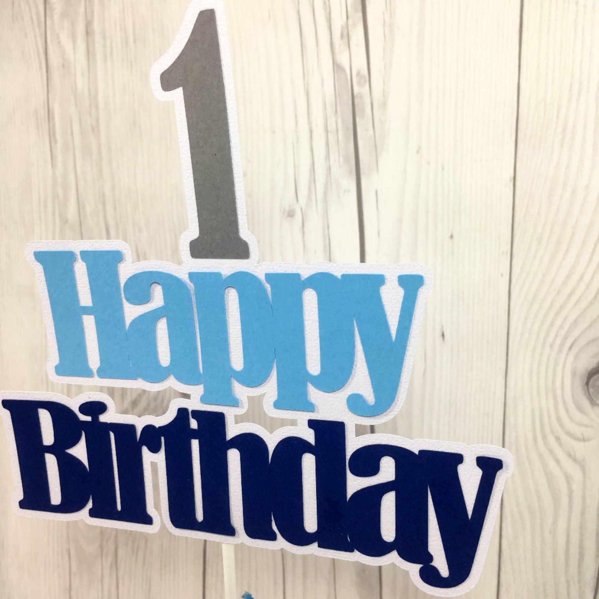 Happy Birthday Cake Topper - Navy, Light Blue, Gray| Nepheryn Party