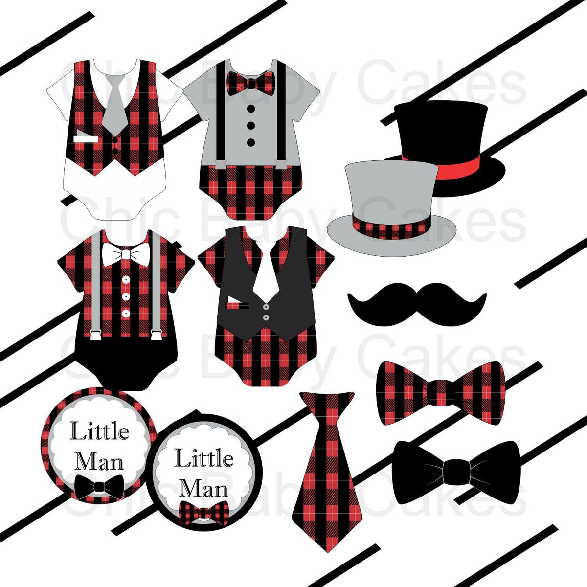 Red, Black, & Gray Plaid Little Man Printable Diaper Cake Clipart ...