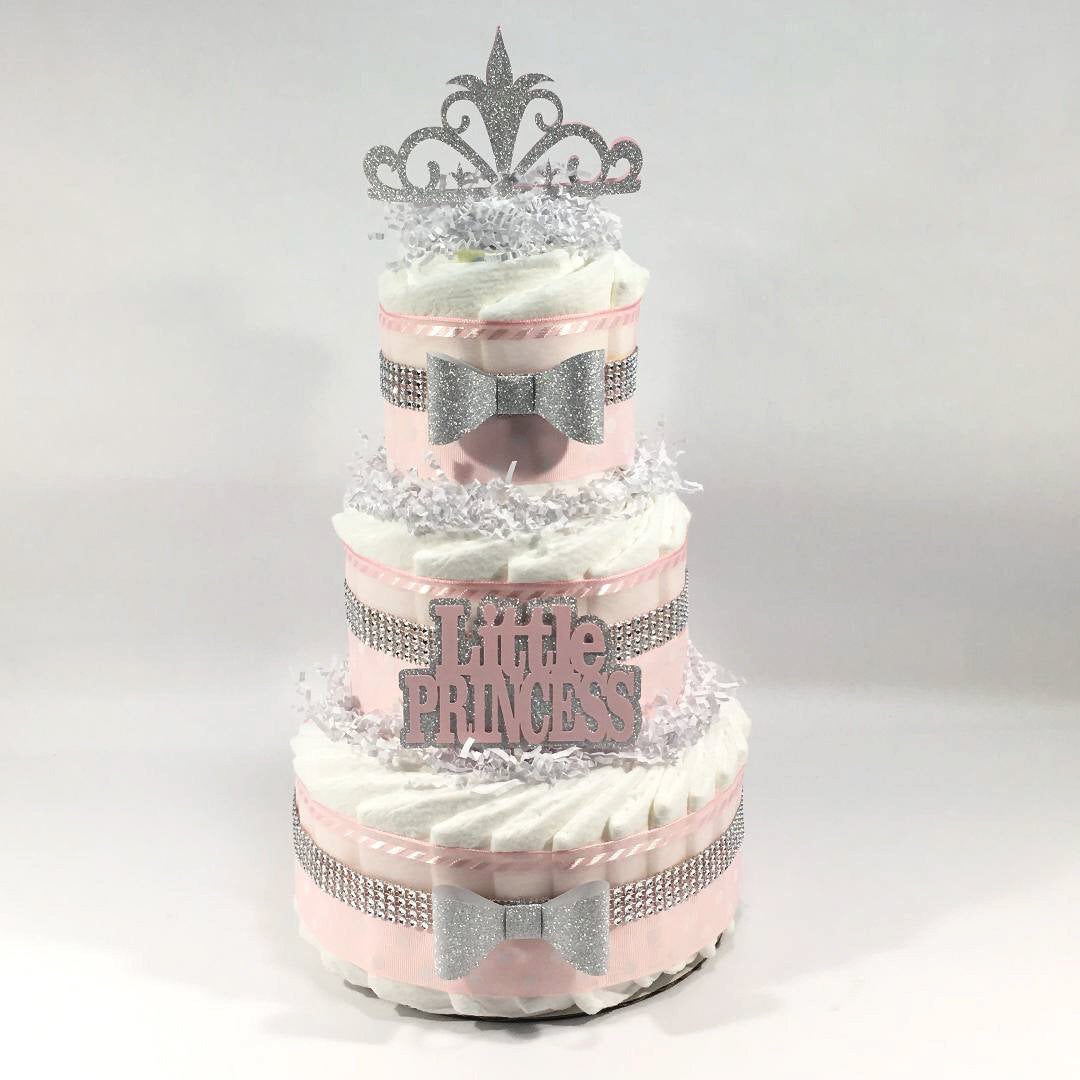 Pink and Silver 3-Tier Little Princess Diaper Cake | Nepheryn Party