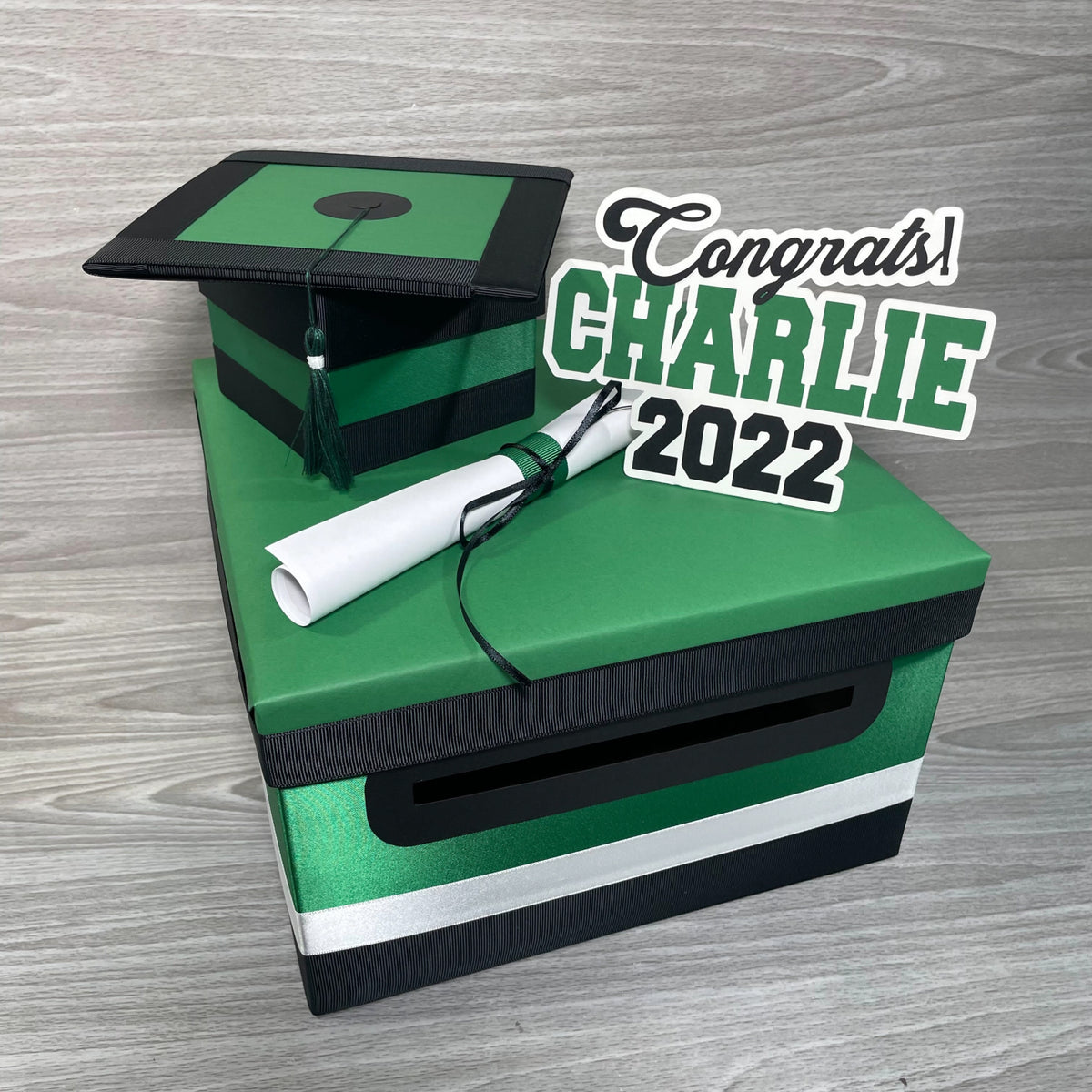 Graduation Card Box - Kelly Green, Black 10x10 | Nepheryn Party