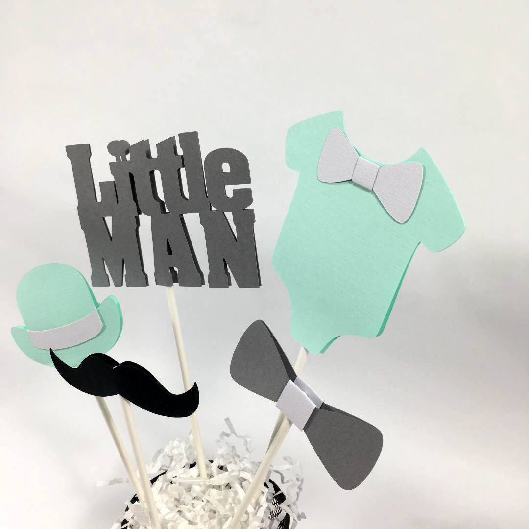 Little Man Centerpiece Sticks - Mint, Gray| Nepheryn Party