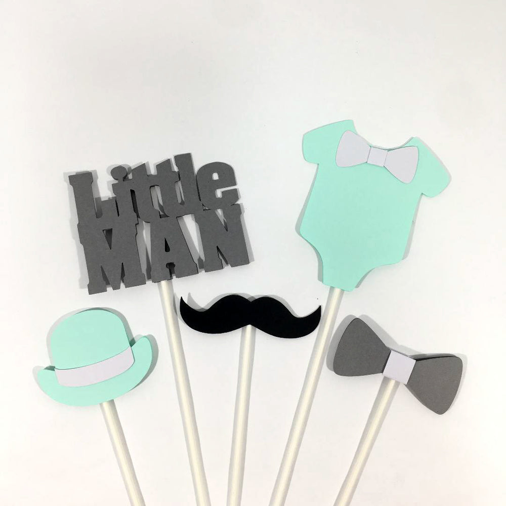 Little Man Centerpiece Sticks - Mint, Gray| Nepheryn Party