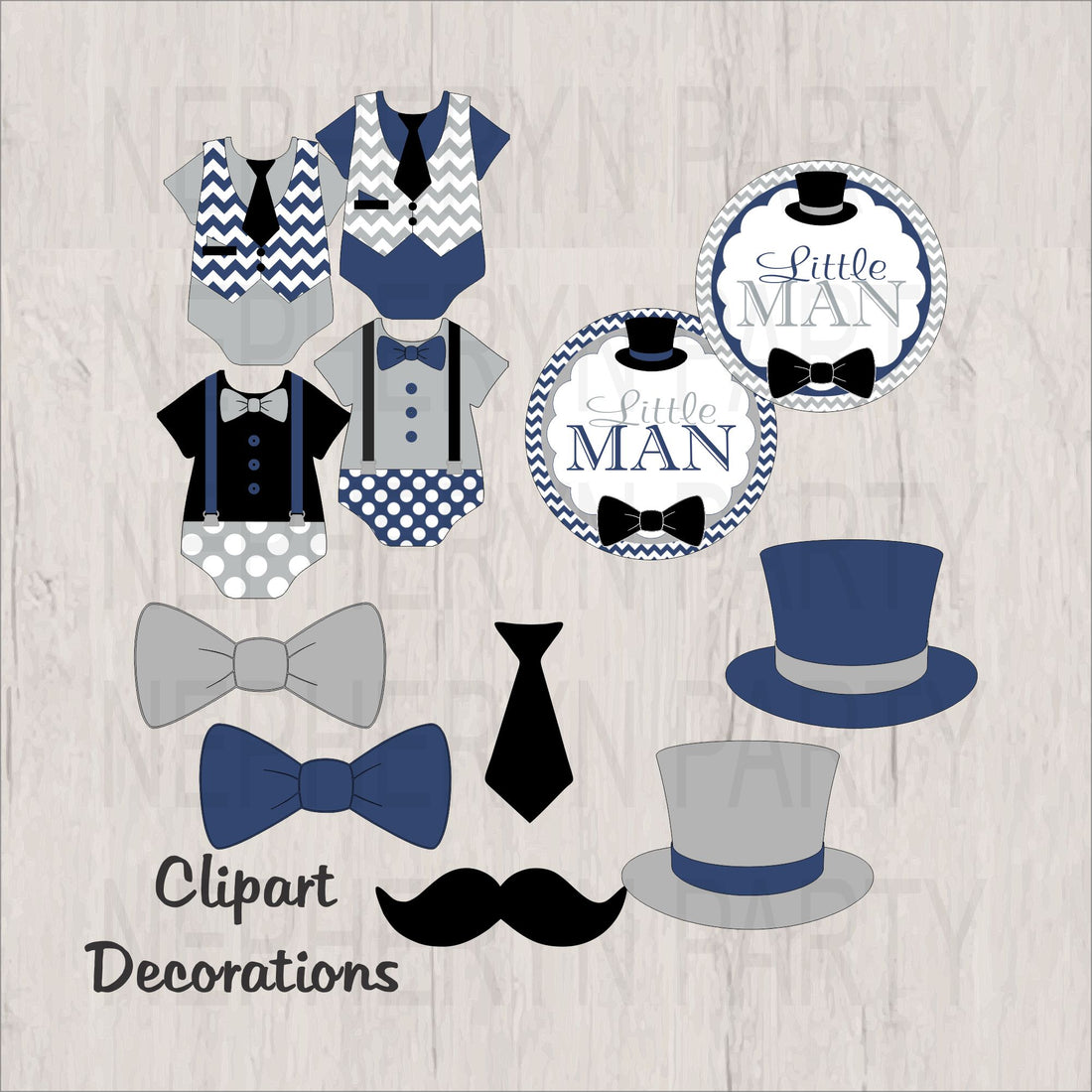 Little Man Printable Party Decorations - Navy, Gray, Black| Nepheryn Party