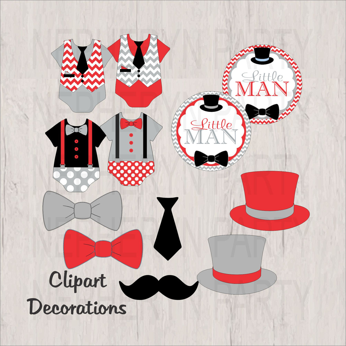 Little Man Printable Party Decorations - Red, Gray, Black| Nepheryn Party