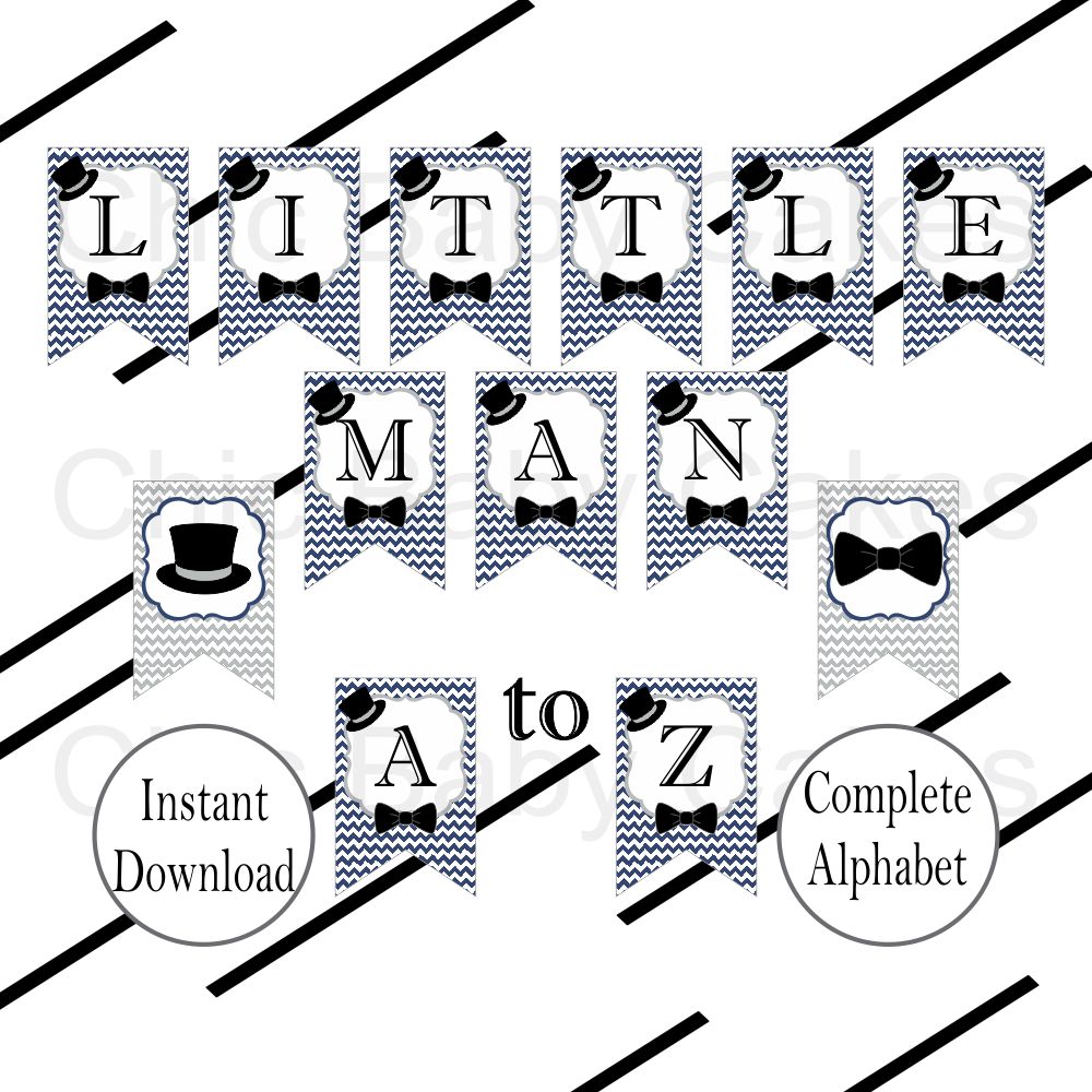 Printable Little Man Alphabet Banner - Navy, Gray| Nepheryn Party