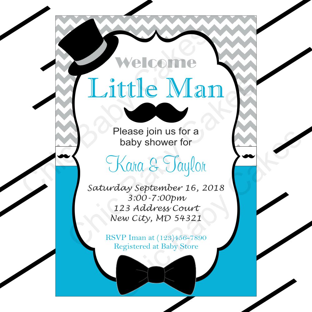 Little Man Invitation - Turquoise, Gray | Nepheryn Party