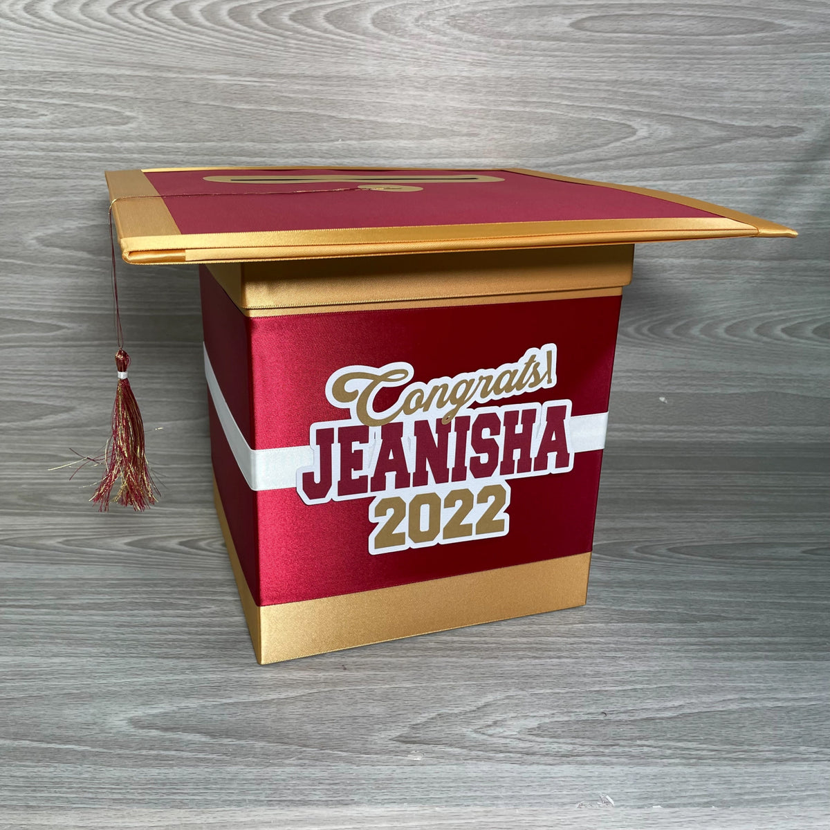 Graduation Cap Card Box - Maroon, Old Gold, White 8x8 Style 3 ...