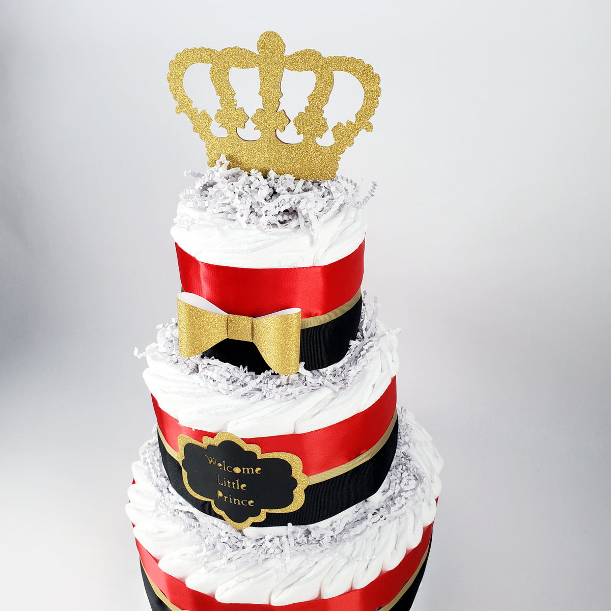 Welcome Little Prince Diaper Cake, Red, Black, Gold| Nepheryn Party