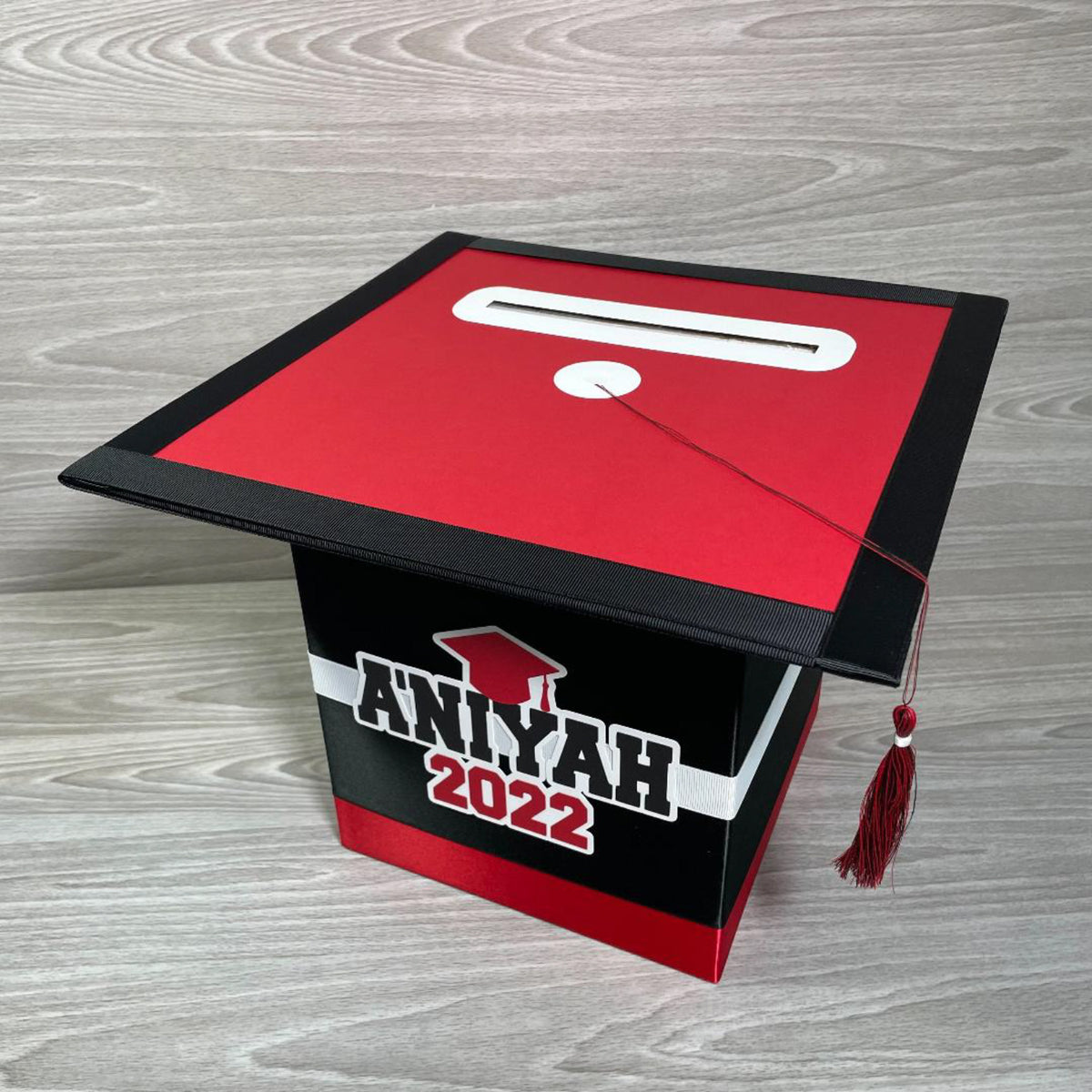 Graduation Cap Card Box - Red, Black 8x8 Style 3 | Nepheryn Party
