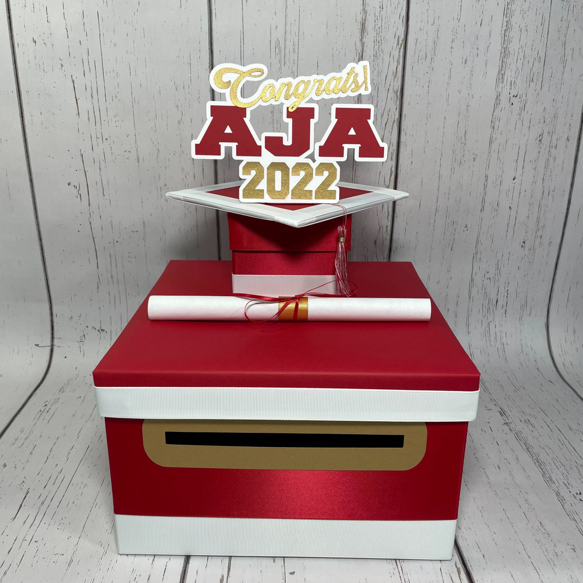 Graduation Card Box - Red, White, Old Gold 10x10 | Nepheryn Party