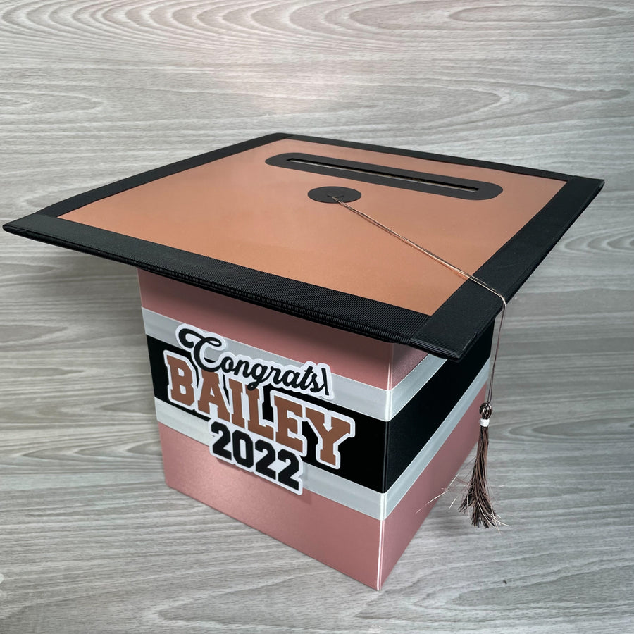 Graduation Cap Card Box - Rose Gold, Black, White 8x8 Style 1| Nepheryn ...