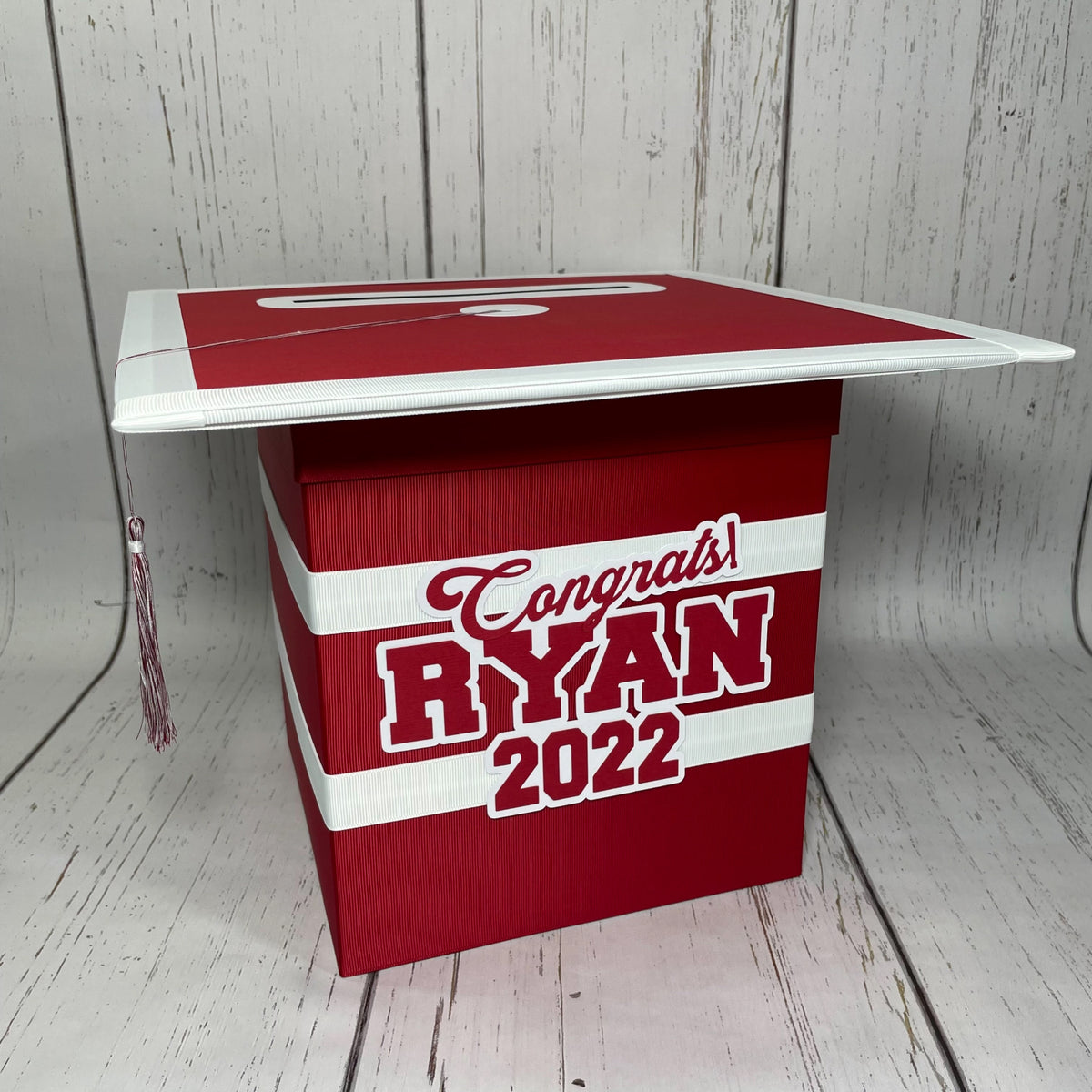 Graduation Cap Card Box - Red, White 8x8 Style 2 | Nepheryn Party